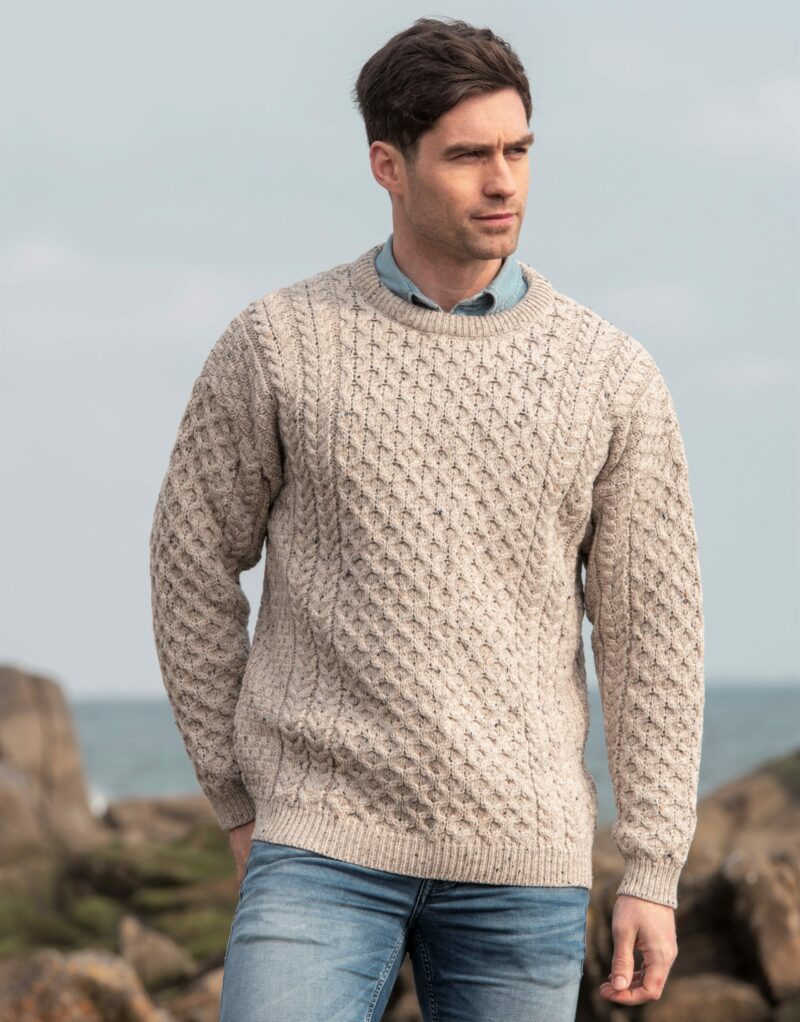 Cable knit Crewneck Jumper 100% Merino Wool (Oatmeal) – Shepherd ...